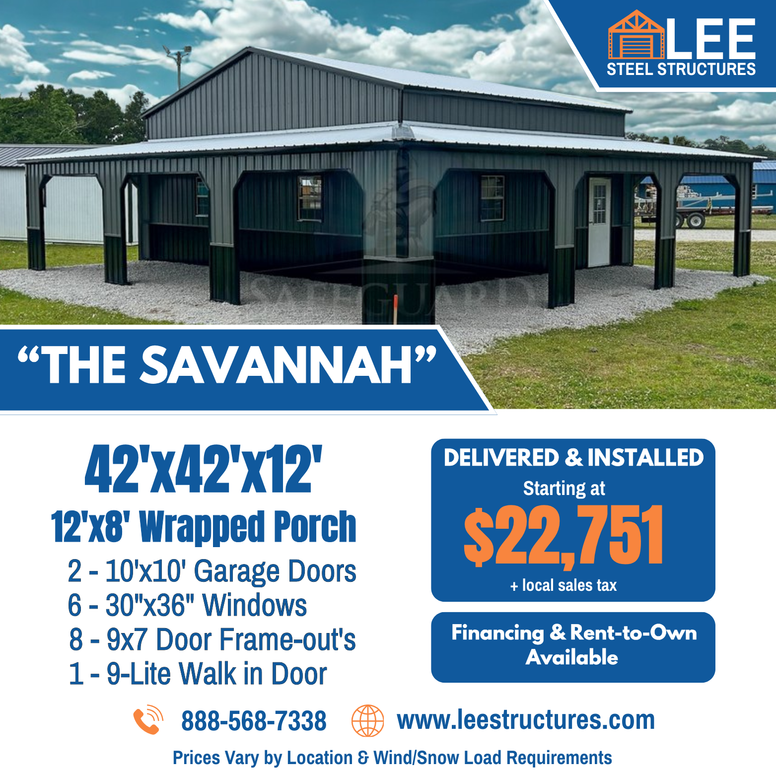 The Savannah 42x42x12 | Lee Structures – Lee Steel Structures